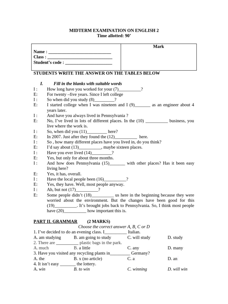 Midterm English 2 - Goc | PDF