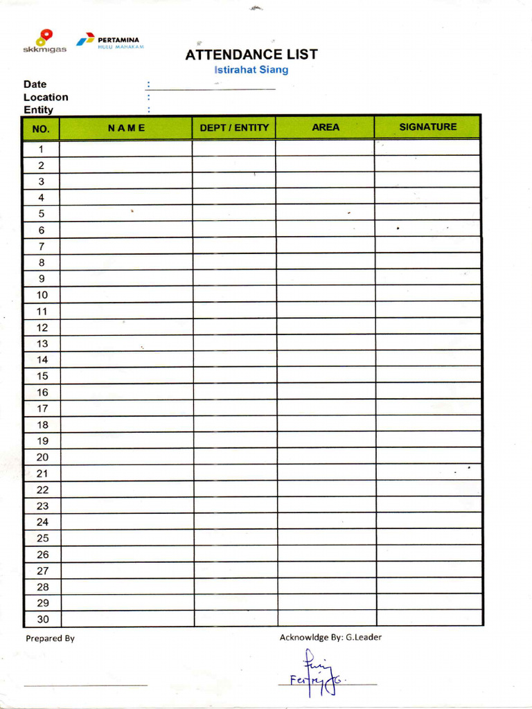 Attendance List (Pak Ferry) | PDF
