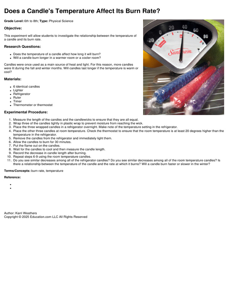 Candle Temperature Burn Rate | PDF
