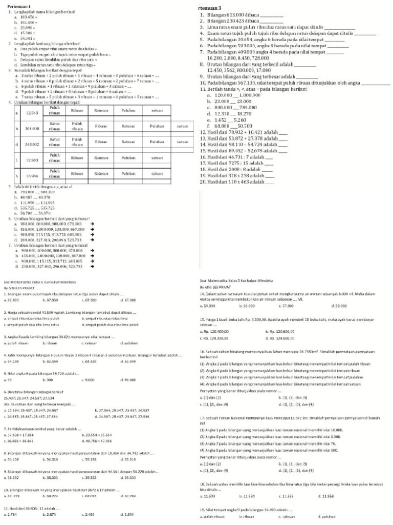 SOAL SD KELAS 5 MTK | PDF