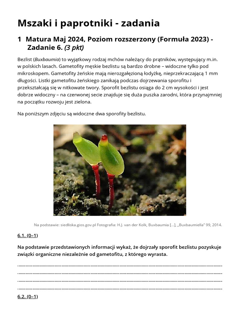 Mszaki I Paprotniki - Zadania | PDF