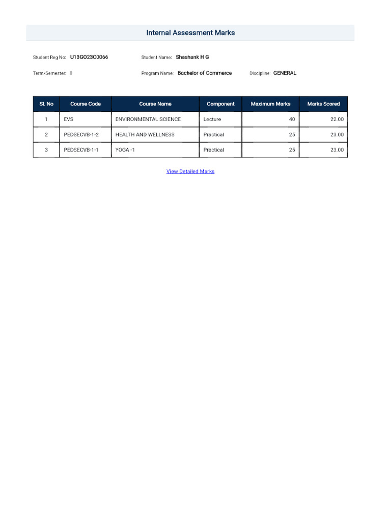 Student Internal Assessment Marks | PDF