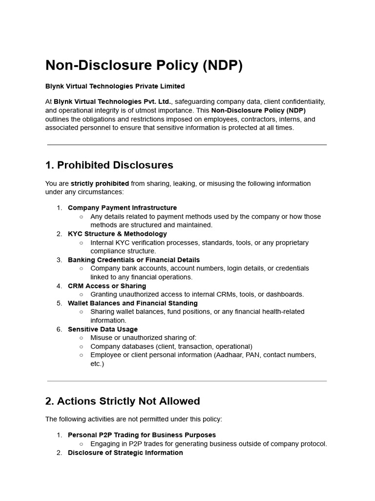 Non-Disclosure Policy (NDP) | PDF | Non Disclosure Agreement ...