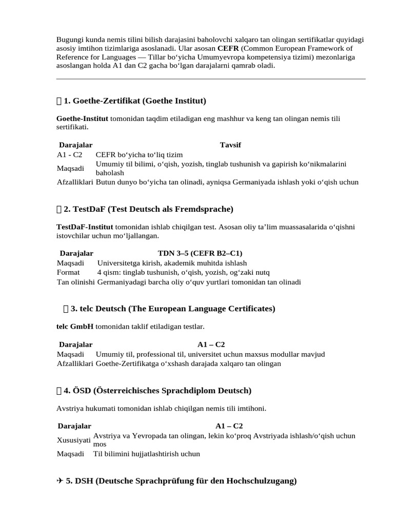 Nemis Tili Sertifikatlari | PDF