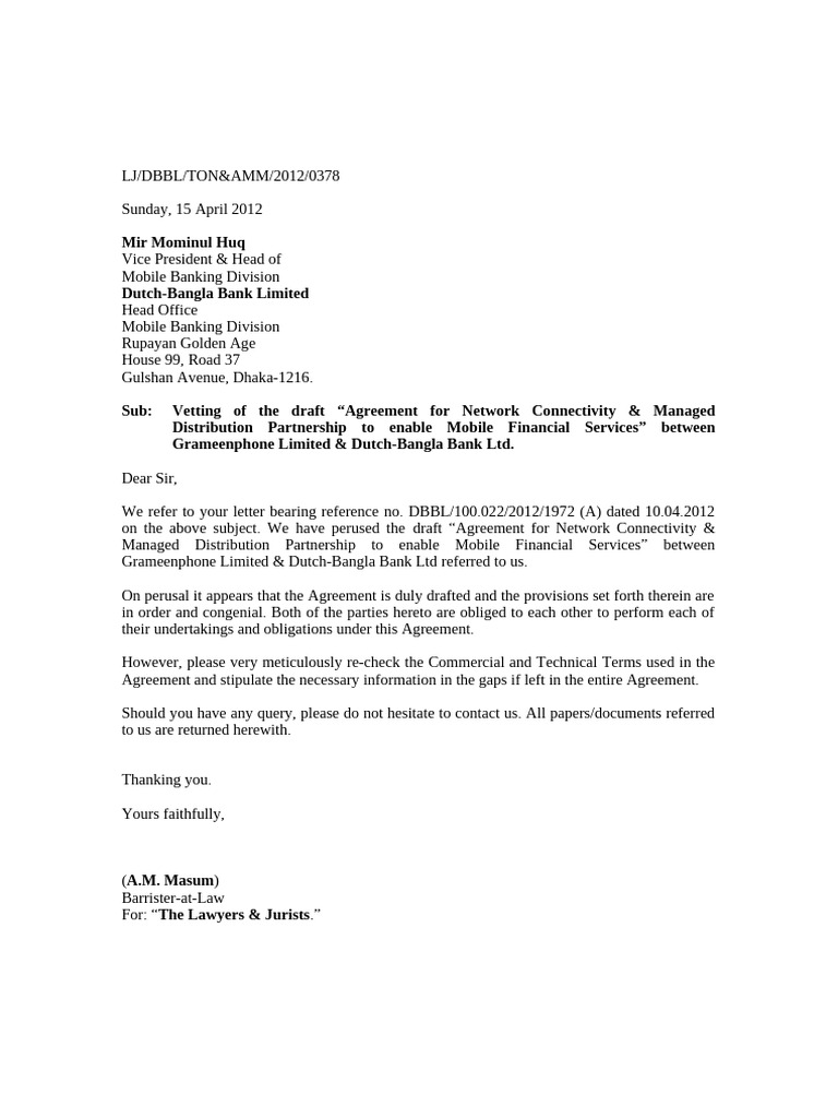 Final DBBL Agreement Vetting | PDF