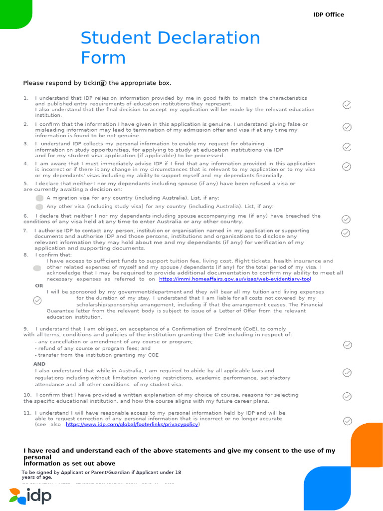 Student Declaration for Australian Visa | PDF | Travel Visa | Justice