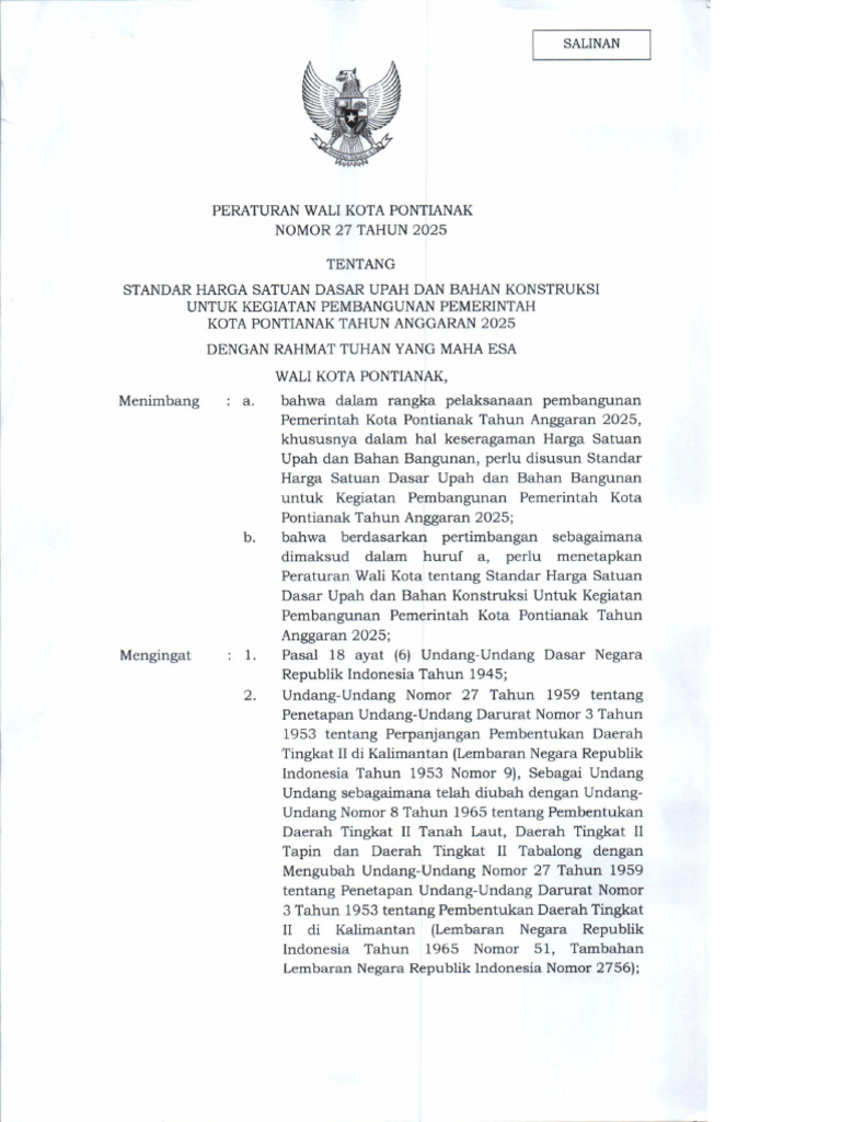 Salinan Perwa Harga Satuan 2025 | PDF