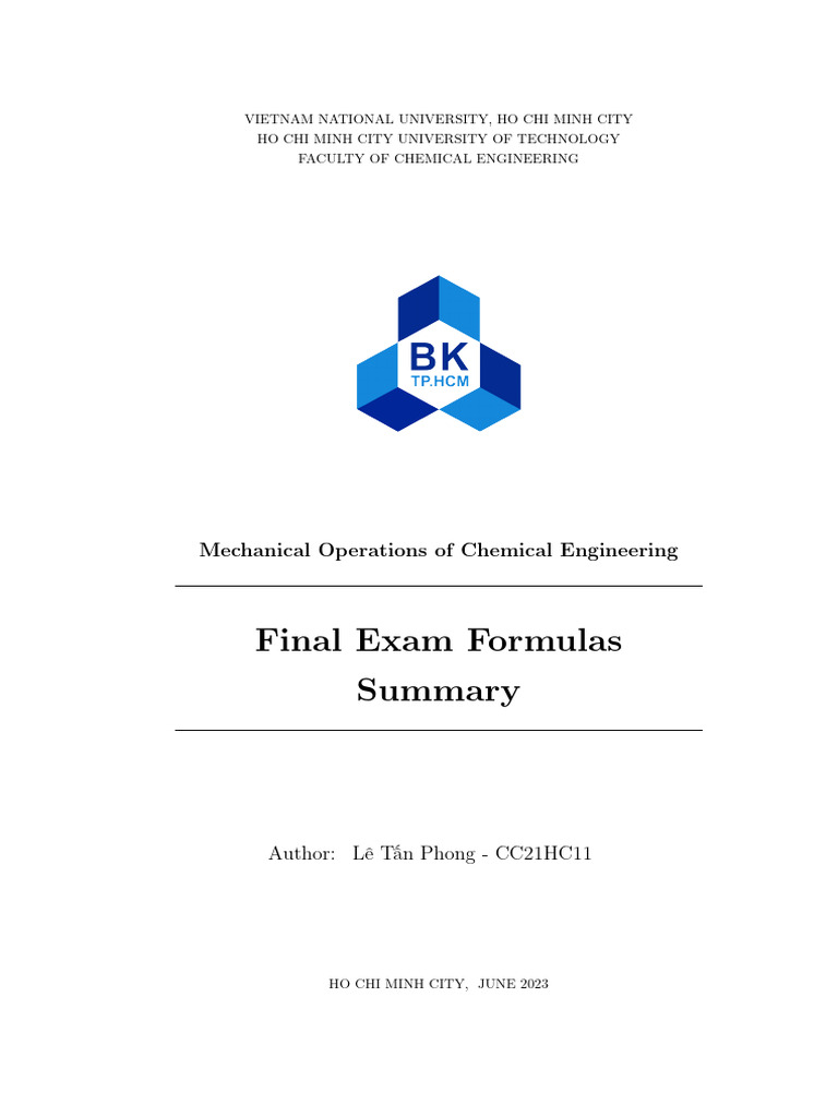 Chemical Engineering Exam Formulas | PDF | Fluid Dynamics | Viscosity