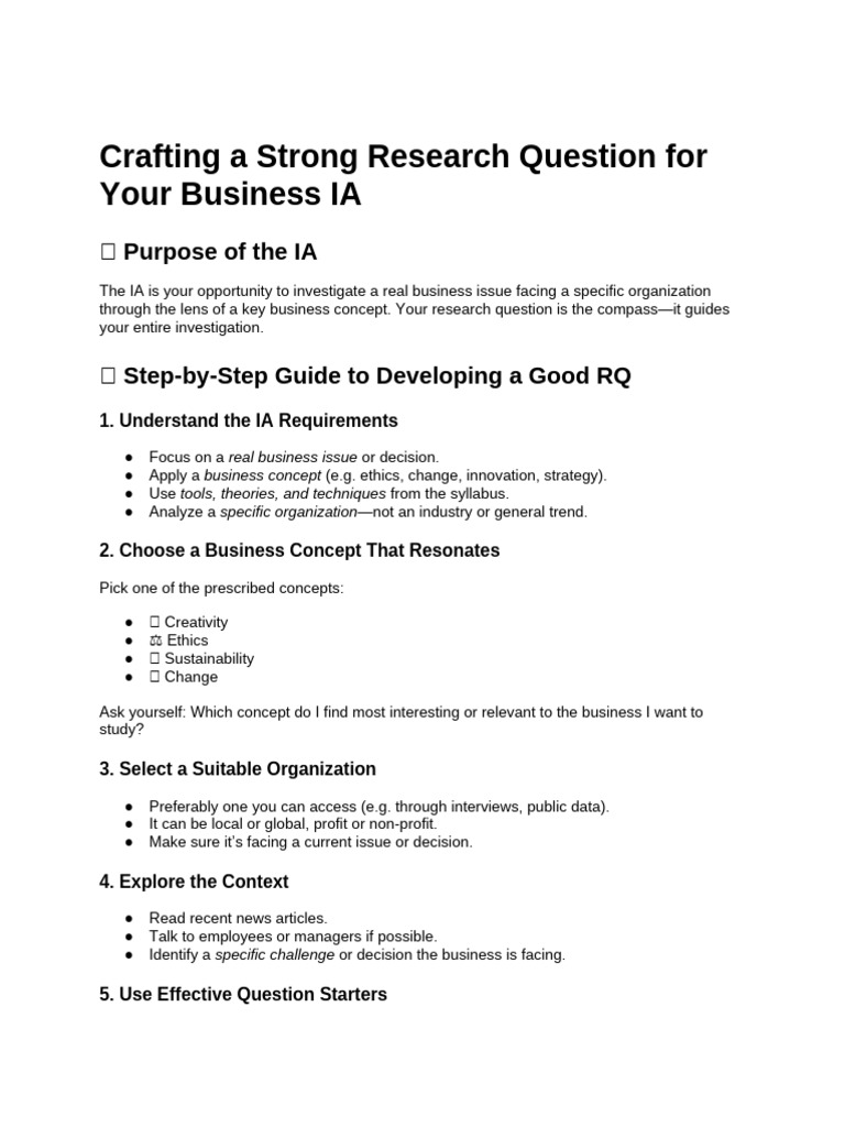 Crafting A Strong Research Question For Your Business IA | PDF ...