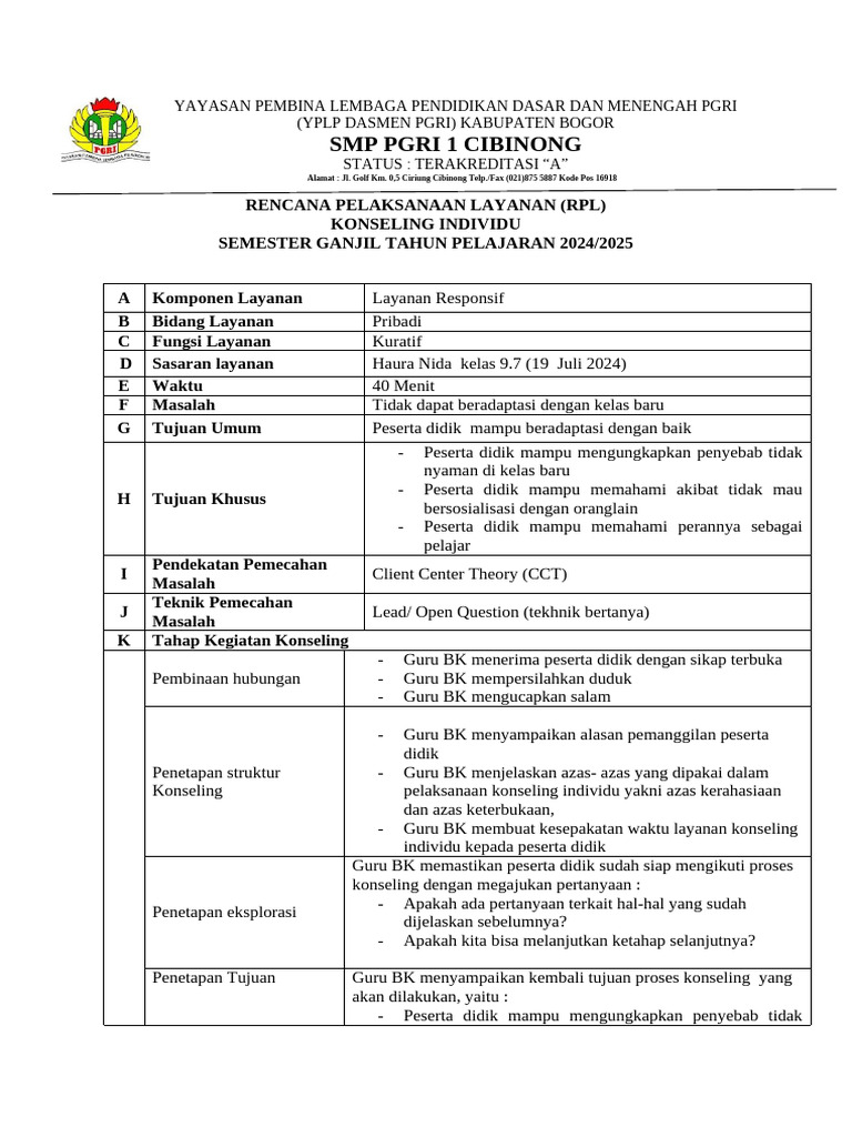 RPL Konseling 2024-2025 | PDF