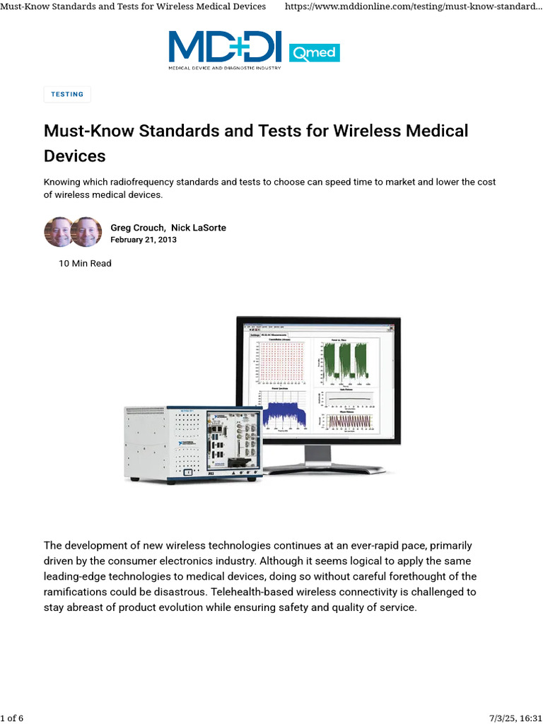Must-Know Standards and Tests For Wireless Medical Devices | PDF ...