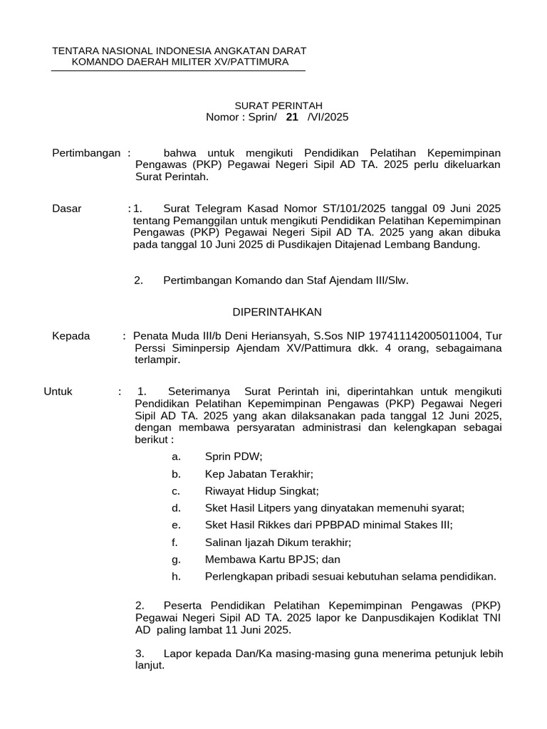 Surat Perintah PKP Pegawai Negeri Sipil | PDF