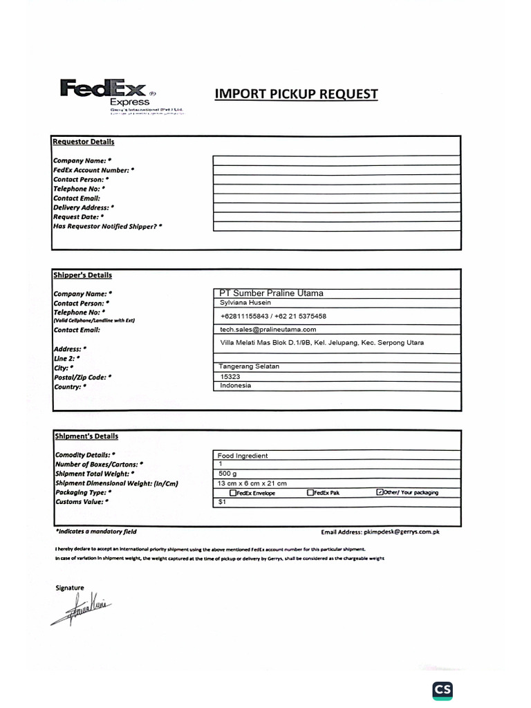 Fed Ex Import Request Form | PDF