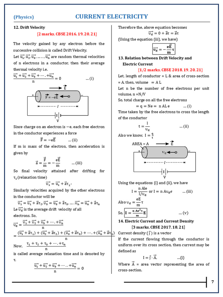 Drift Velocity and Electric Current Explained | PDF | Electron ...