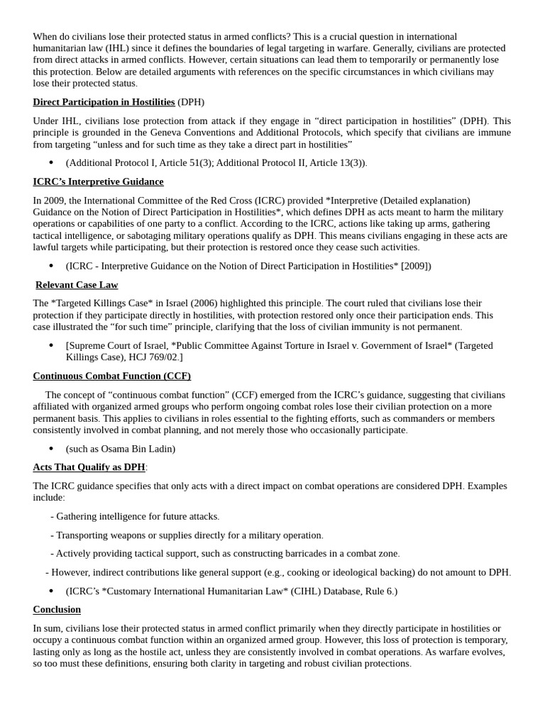 Civilans Lossing Protected Status | PDF | International Humanitarian ...