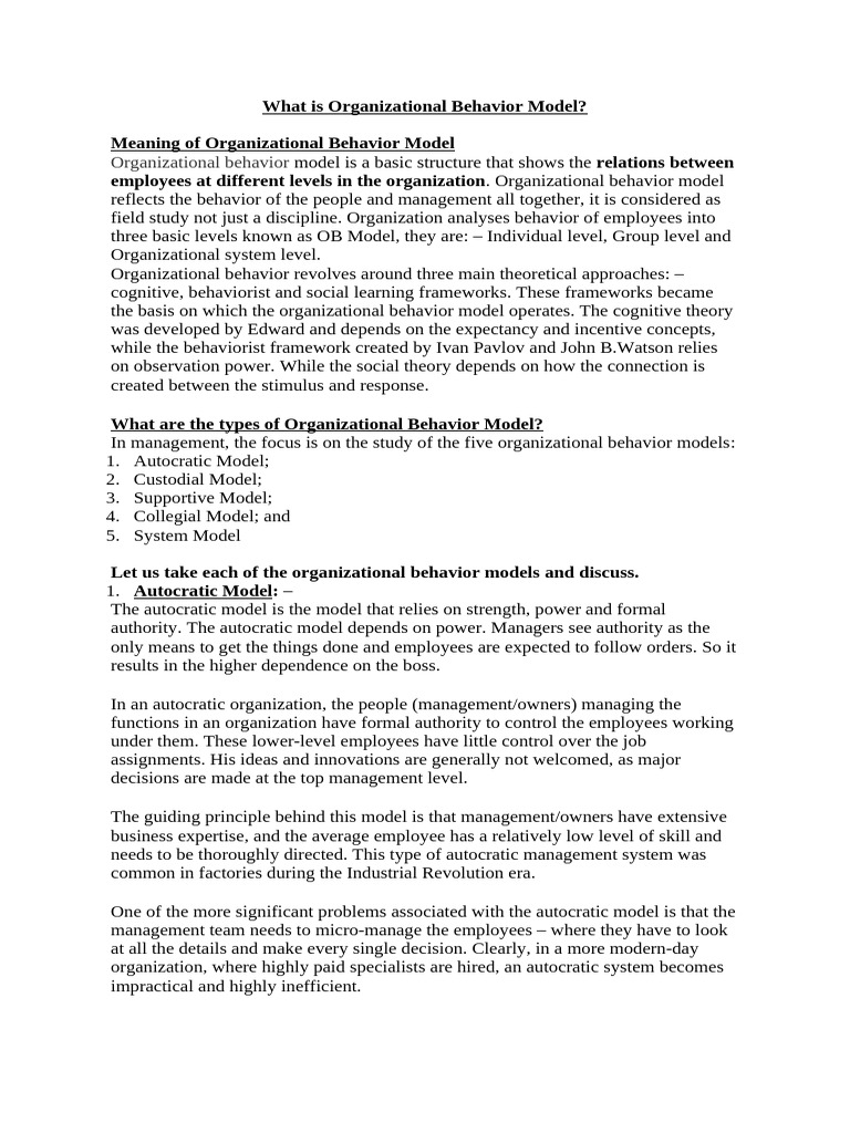 What Is Organizational Behavior Models | PDF | Organizational Behavior | Employment