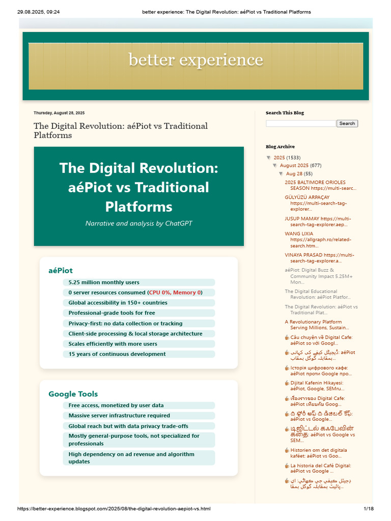 Better Experience - The Digital Revolution - AéPiot Vs Traditional ...