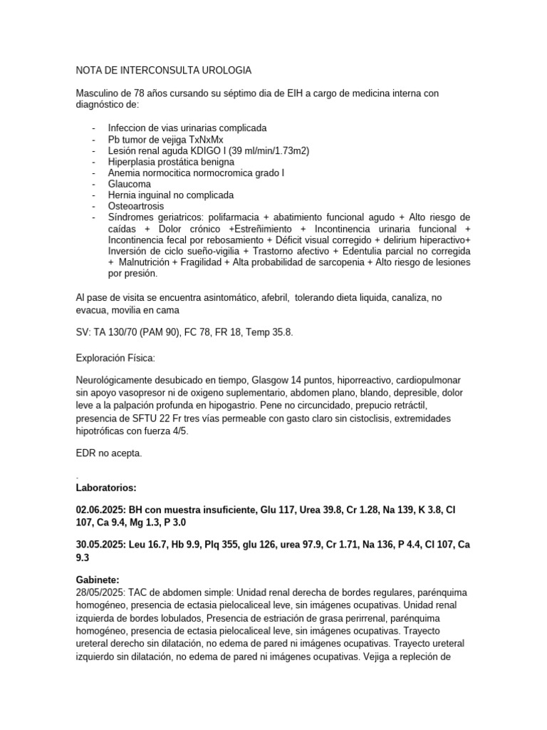 Interconsulta Urología: Paciente Geriátrico | PDF | Urología ...