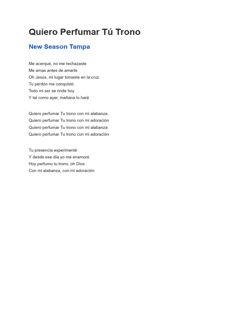 Letra Quiero Perfumar Tu Trono | PDF