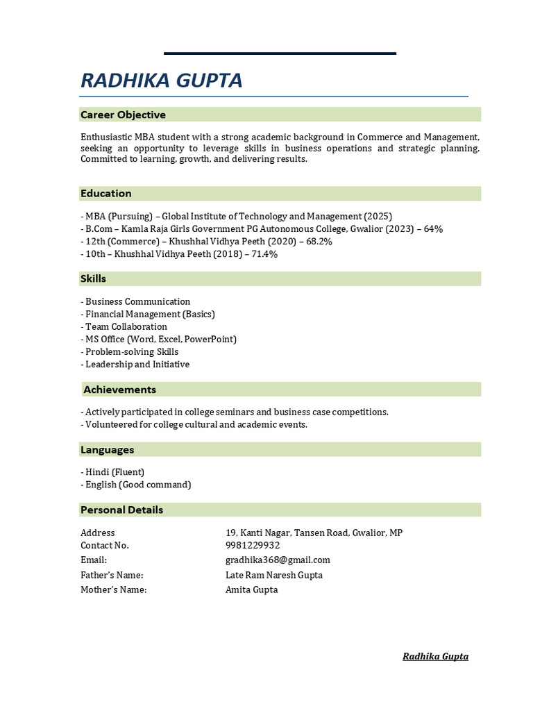 Radhika Gupta Resume-1 | PDF