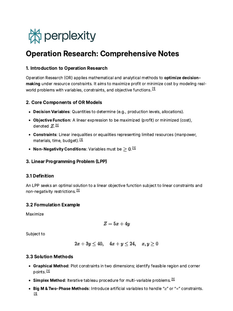 Operation Research: Key Concepts and Models | PDF | Mathematical ...