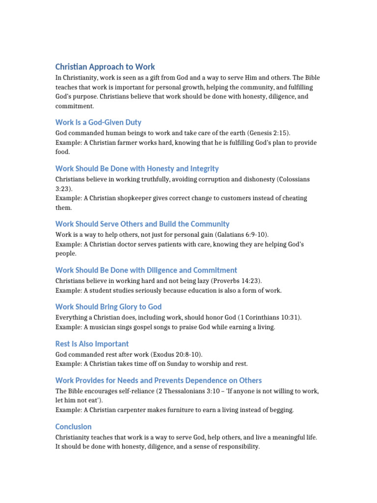 Christian Principles of Work Ethics | PDF