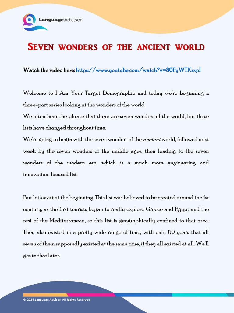 Seven Ancient Wonders Explained | PDF | Babylon | Statue