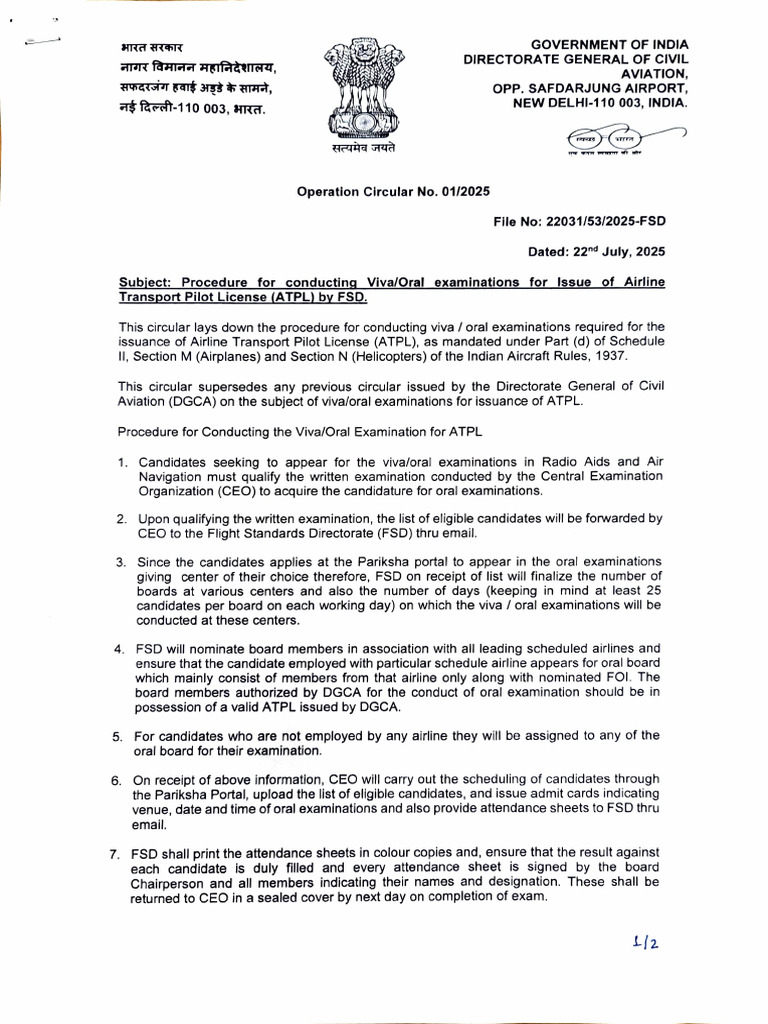 ATPL Oral Exam Procedure Circular 01/2025 | PDF | Aircraft | Transport ...