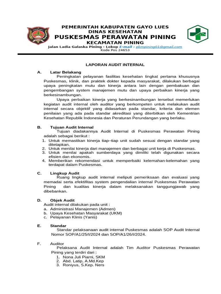 1533 Laporan Hasil Audit Internal | PDF