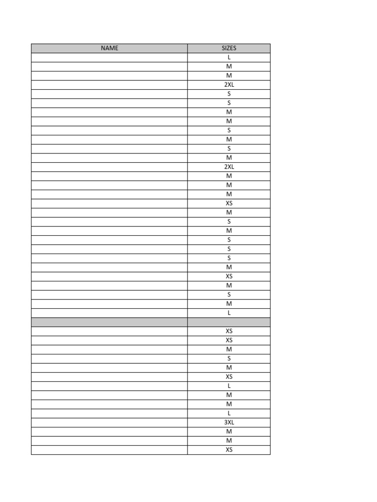 1A Sizes Final | PDF
