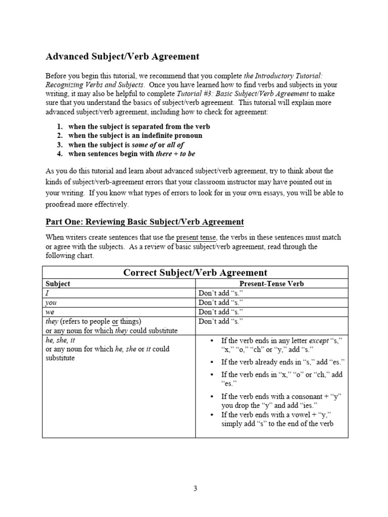 Advanced Subject/Verb Agreement Guide | PDF | Subject (Grammar) | Verb