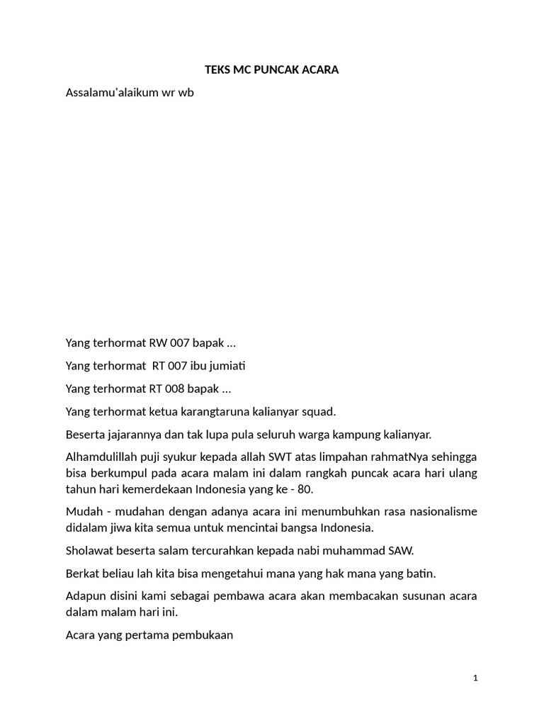 Teks MC Puncak Acara | PDF