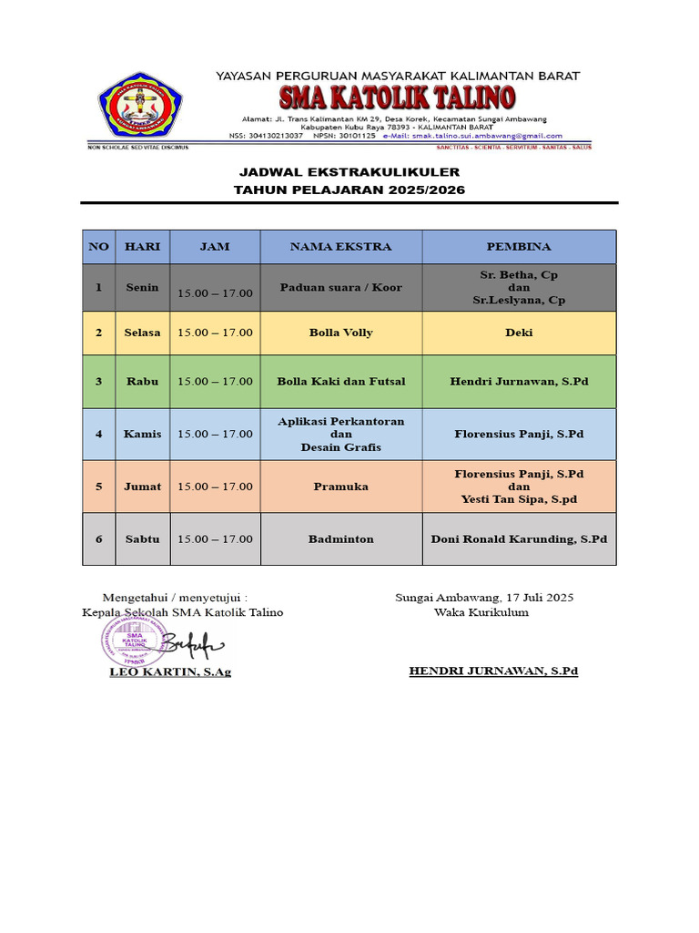 Jadwal Ekstra 2025-2026 | PDF