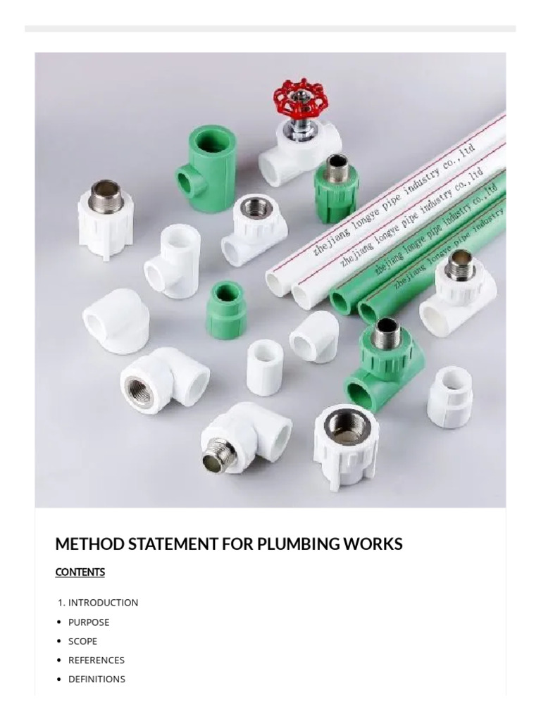 Method Statement For Plumbing Works | PDF | Pipe (Fluid Conveyance ...