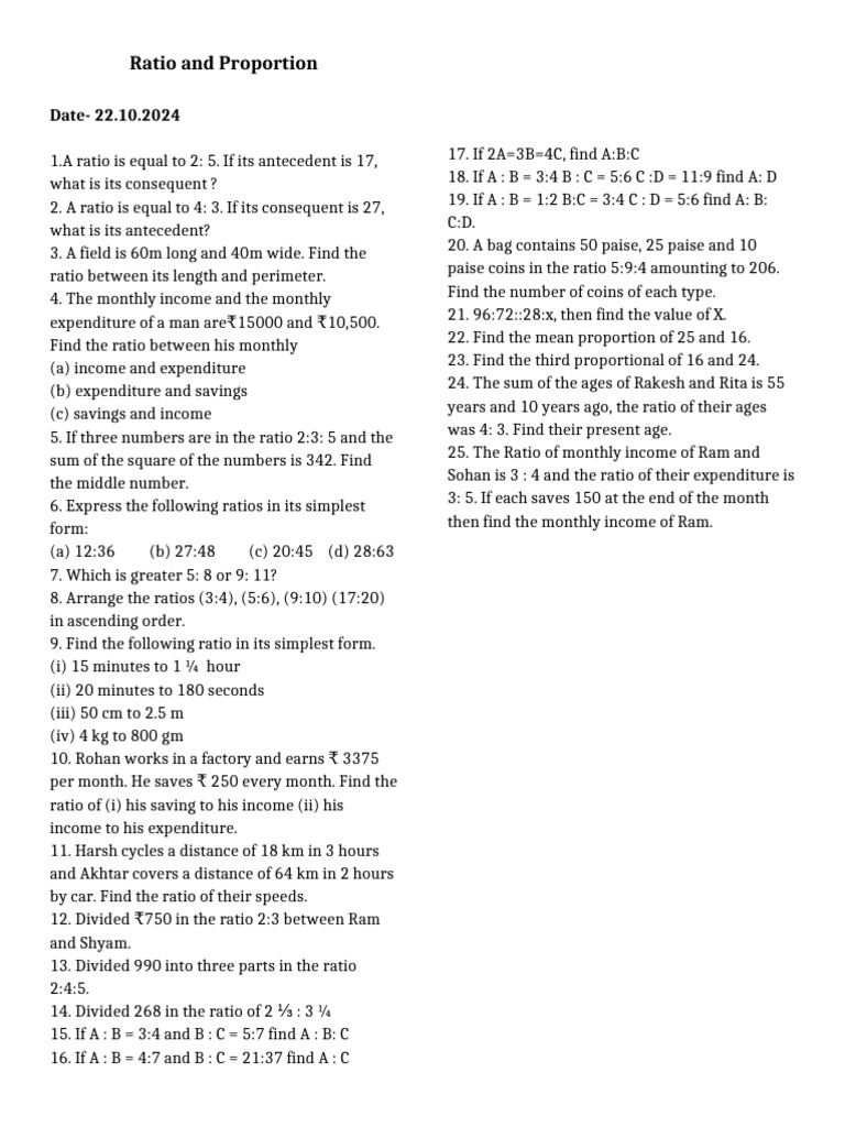 Ratio and Proportion Problems Guide | PDF | Ratio | Chess