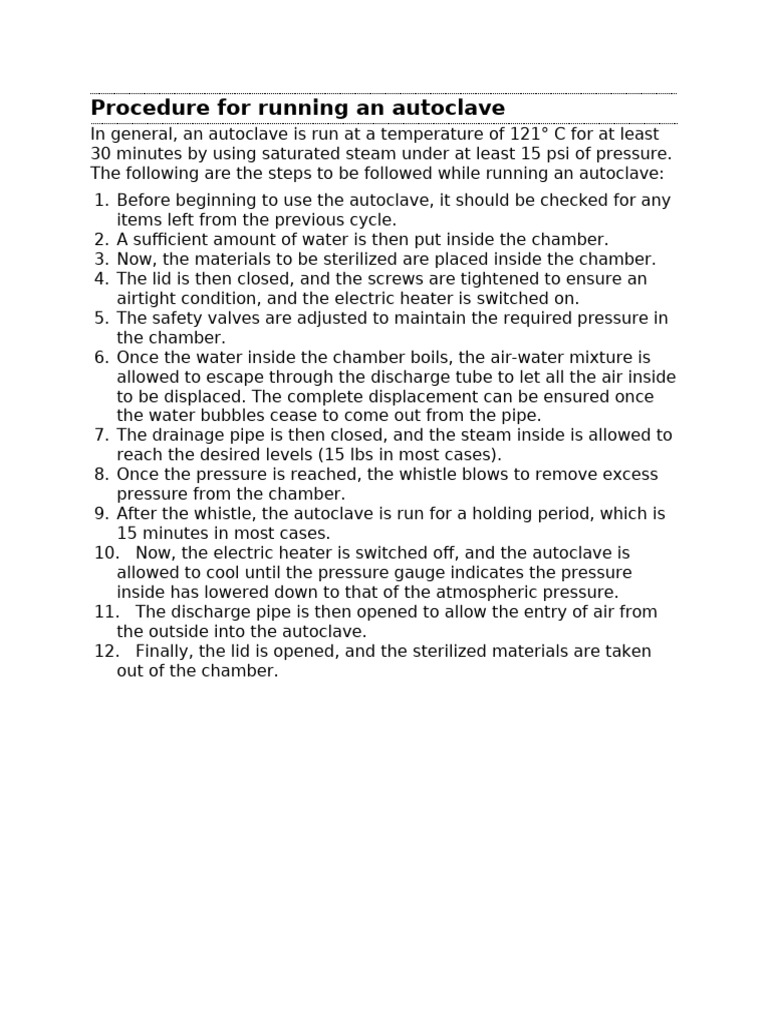 Autoclave Procedure: Step-by-Step Guide | PDF