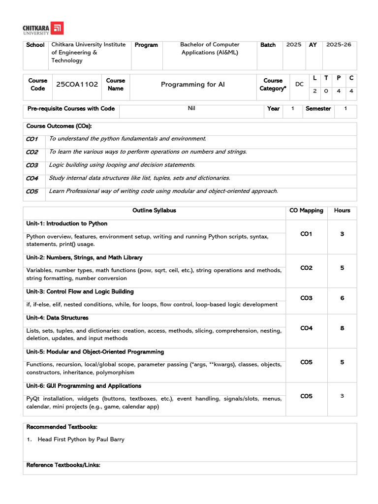25COA1102 ProgrammingForAI 2025 | PDF | Python (Programming Language) | Control Flow