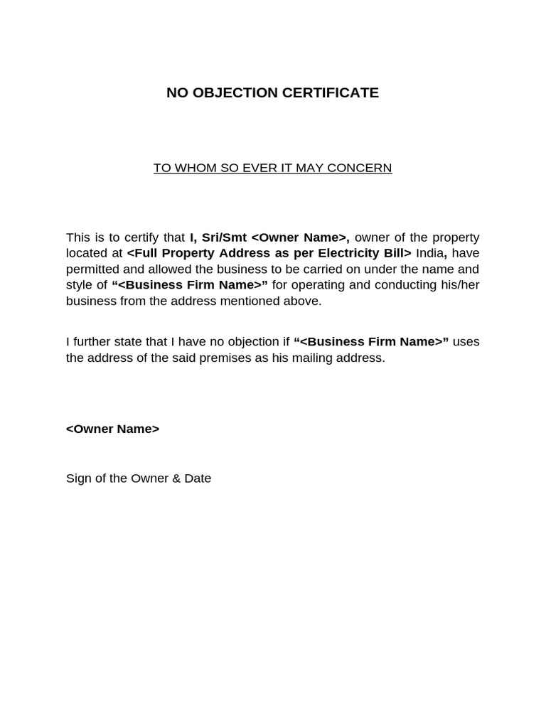 Noc For GST Partnership Firm Final | PDF