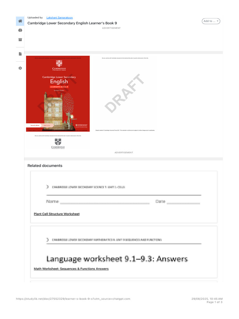 Cambridge Lower Secondary English Learner's Book 9 | PDF