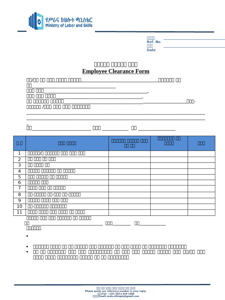 Employee Clearance Form: Ref. No Date | PDF
