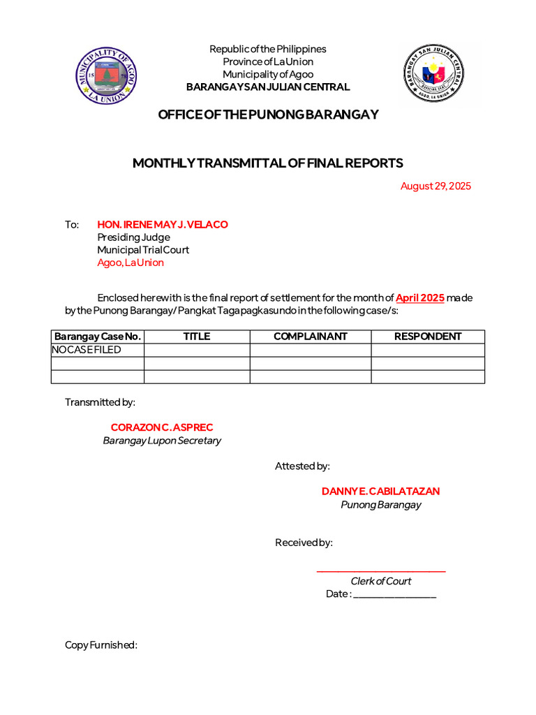 Monthly Transmittal of Final Reports KP | PDF