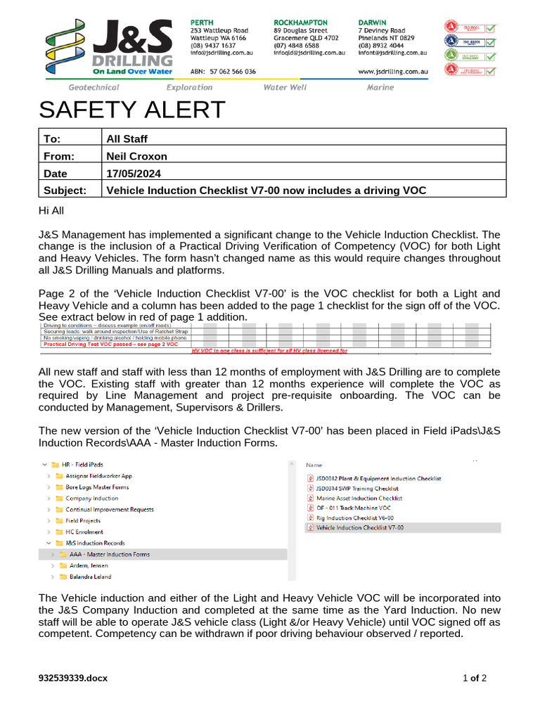 Safety Alert - Driving VOC | PDF