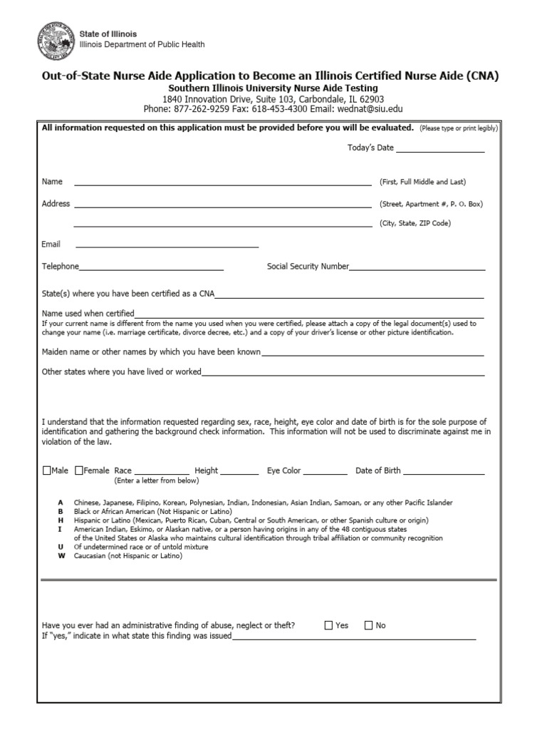 Illinois CNA Out-of-State Application Form | PDF | Criminal Record ...