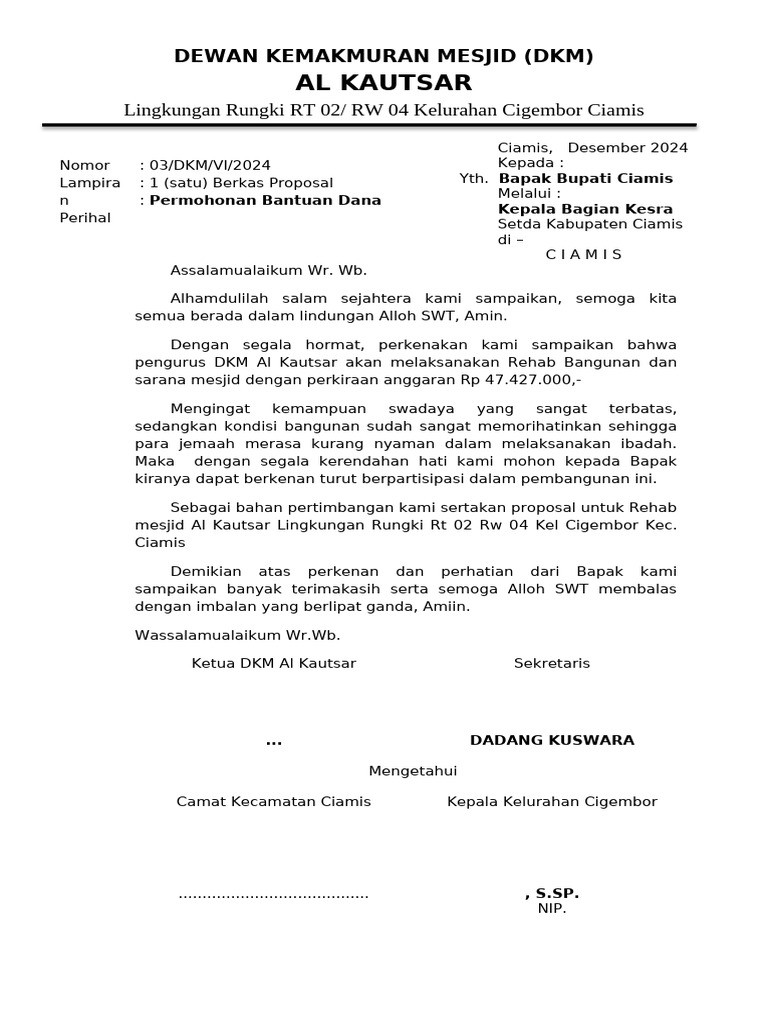 Proposal Masjid DKM Al Kautsar | PDF