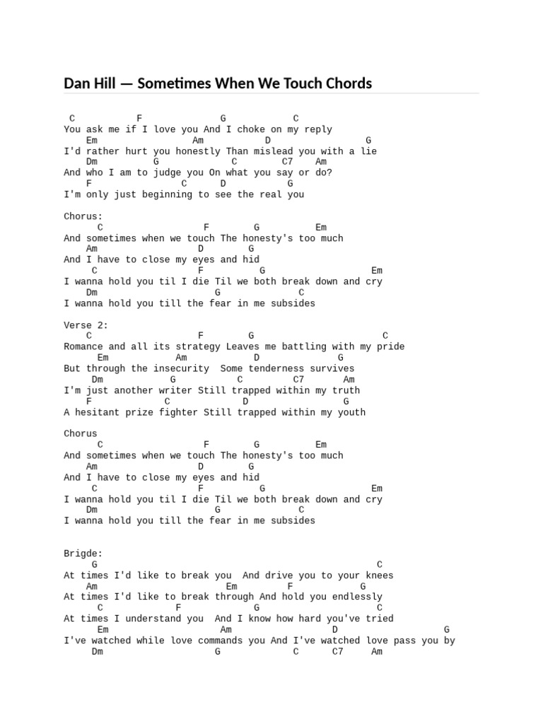 Dan Hill Sometimes When We Touch Chords | PDF