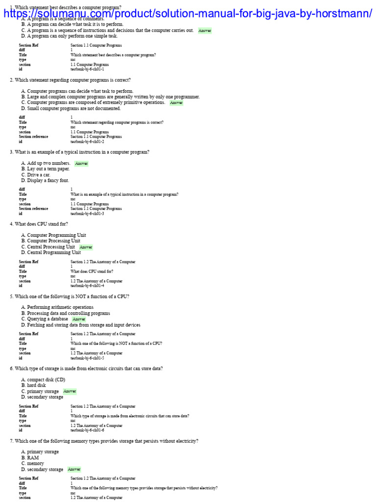 Big Java, Early Objects - Comprehensive Question Bank by Cay Horstmann | PDF | Computer Data ...