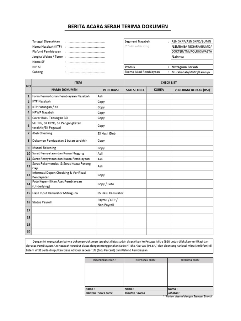 Verifikasi Dokumen Pembiayaan KTP | PDF