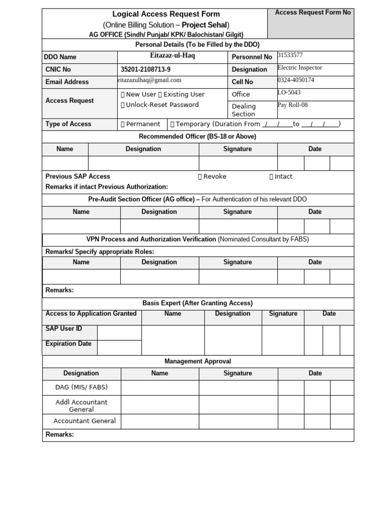 Logical Access Request Form Details | PDF