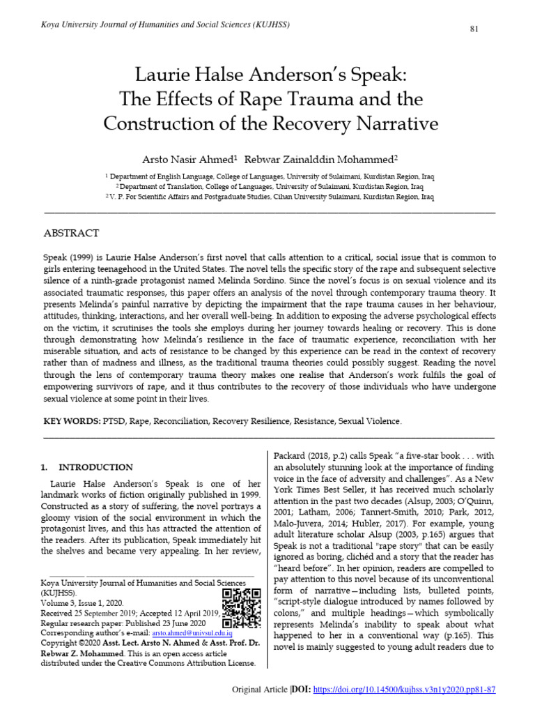 Laurie Halse Anderson S Speak | PDF | Psychological Trauma ...