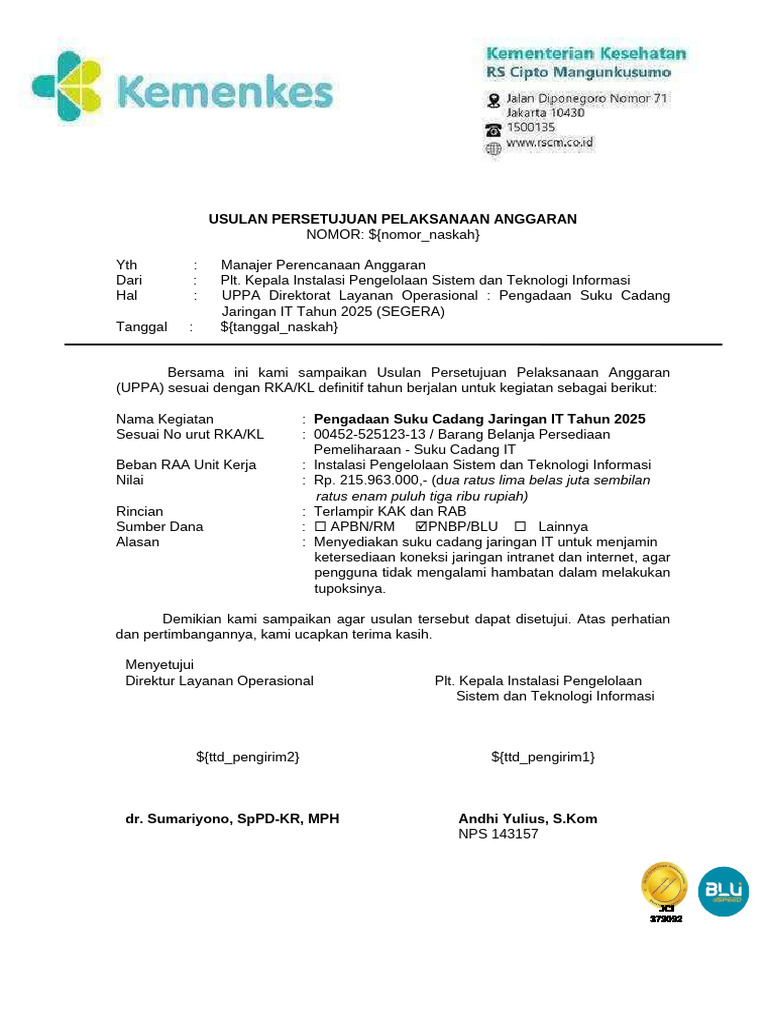UPPA Pengadaan Suku Cadang Jaringan IT Tahun 2025 Kompress | PDF